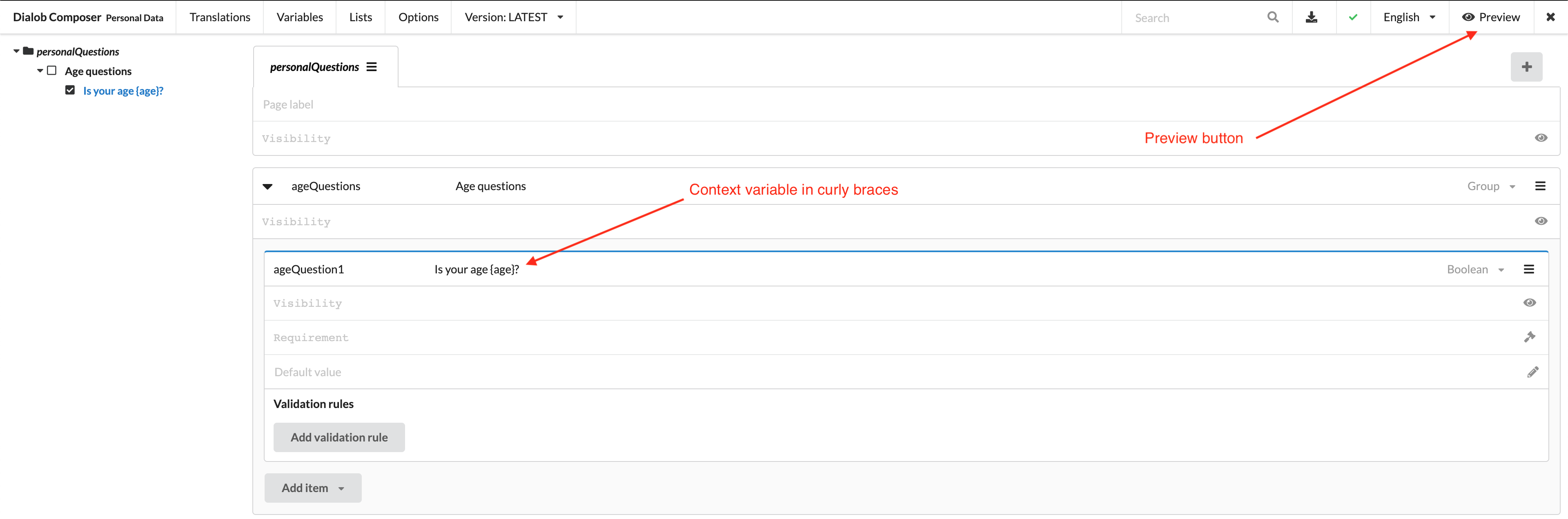 Working With Variables - Dialob Composer
