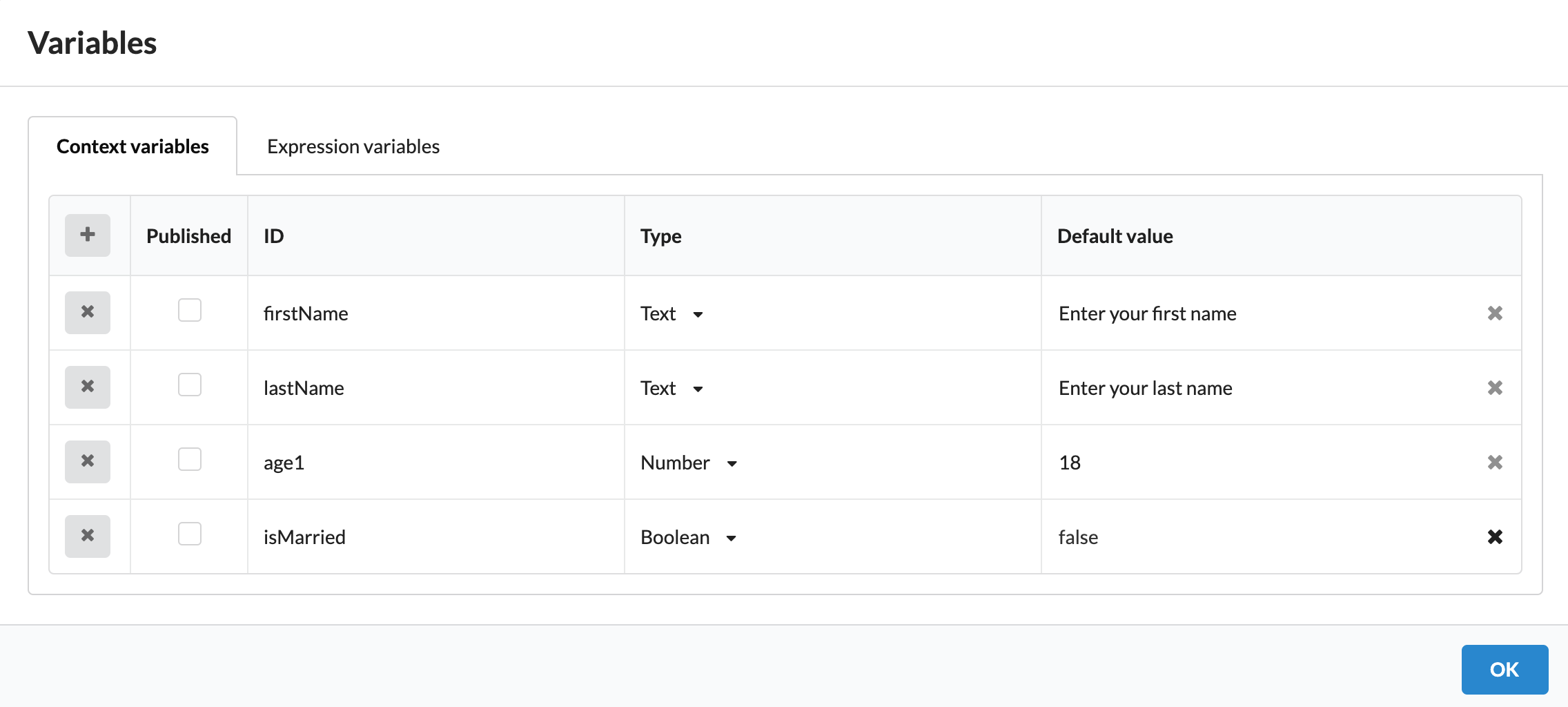 Variables - Dialob Composer