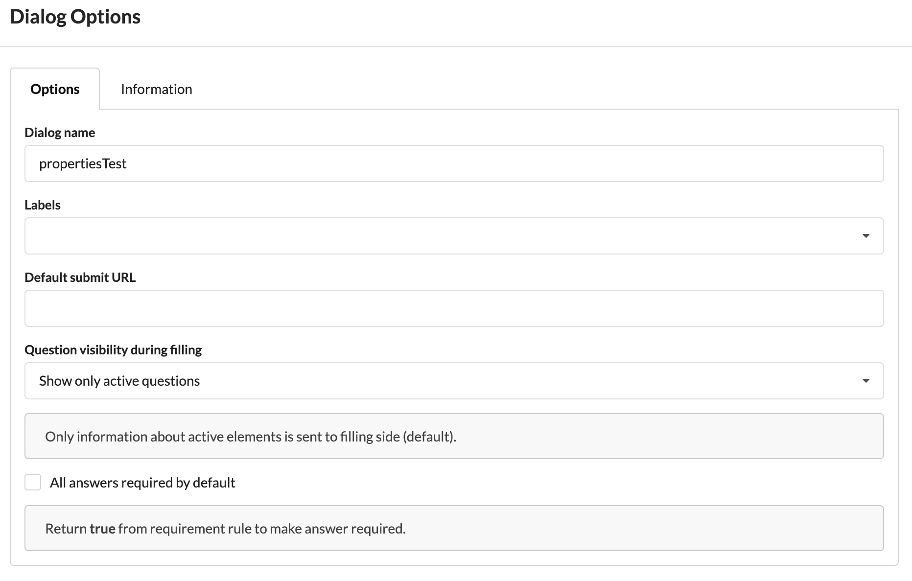 Dialog Options - Dialob Composer